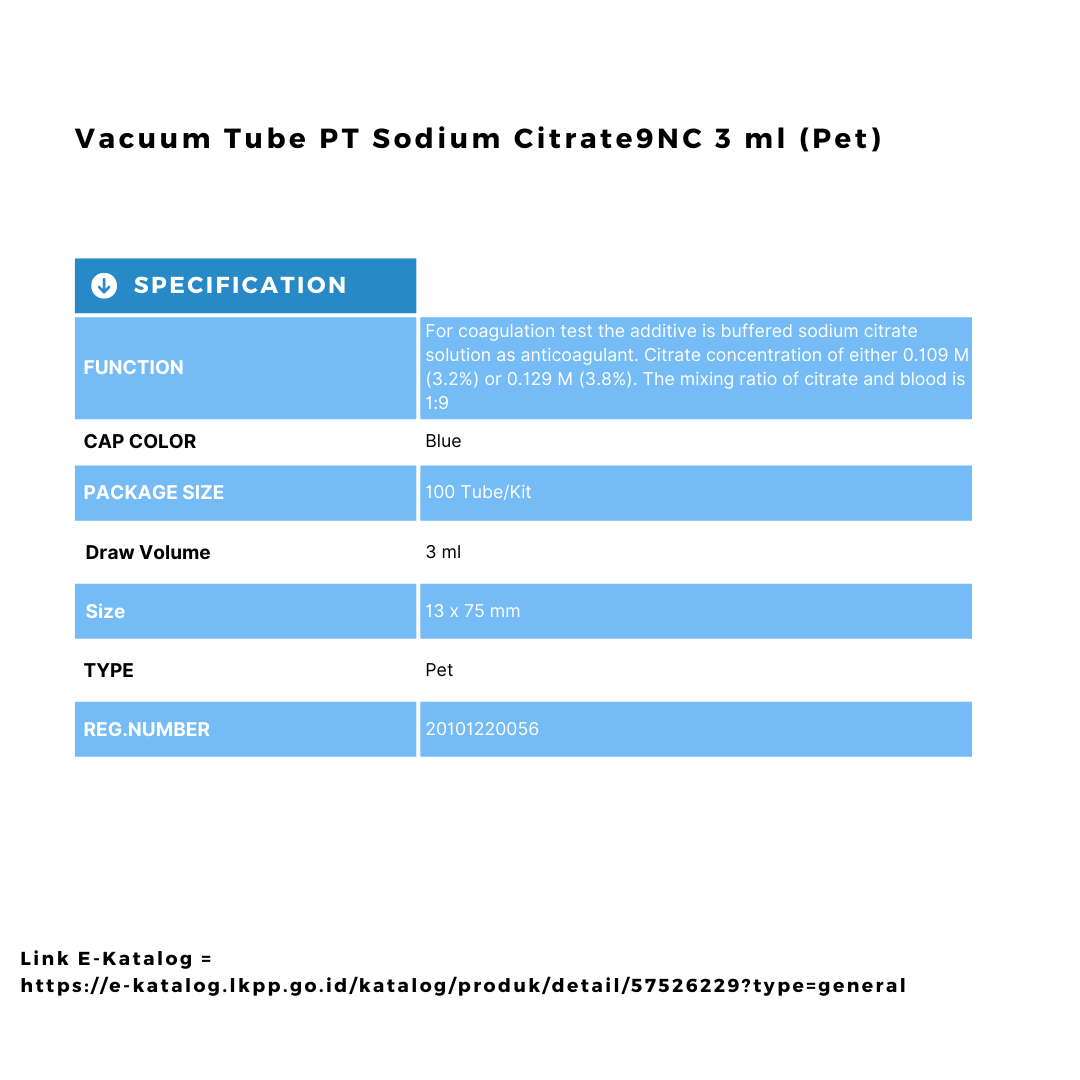 Vacuum Tube PT Sodium Citrate9NC 3 ml (Pet) – Bintang Mono Indonesia